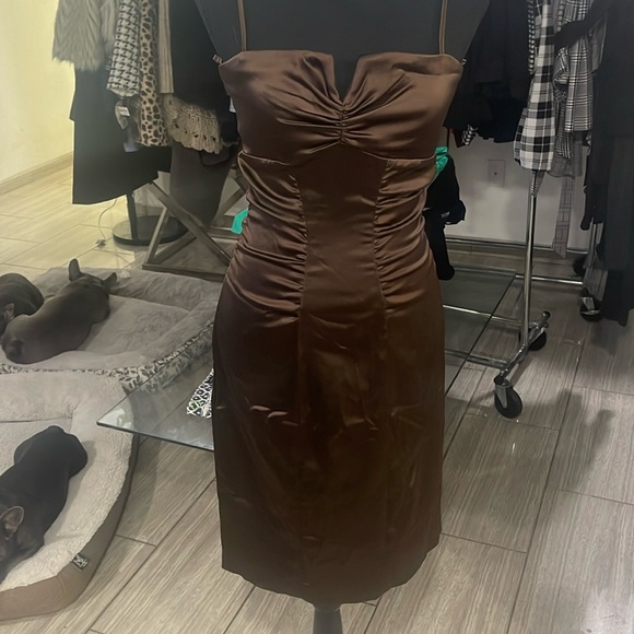 Cache | Dresses | Cache Chocolate Satin Stretchy Cocktail Dress | Poshmark